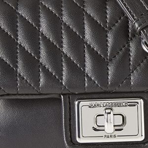 Karl Lagerfeld Paris Womens Agyness Quilted Flap Crossbody, Black/Silver, One Size US