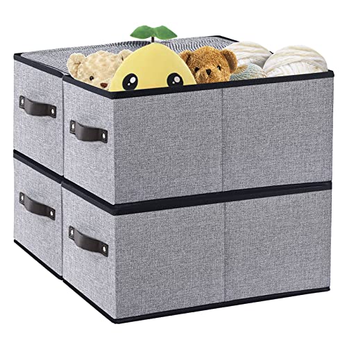 YheenLf Clothing Storage Bins,13×9.1×5.5 inches Closet Bin with Handles, Foldable Storage Baskets, Fabric Containers Storage Boxes for Organizing Shelves, Gray, Medium, 4-Pack