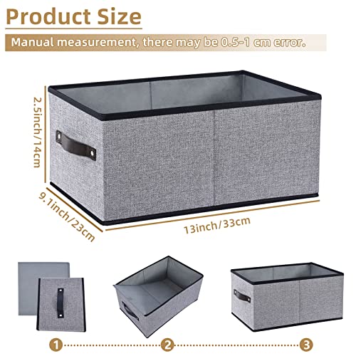 YheenLf Clothing Storage Bins,13×9.1×5.5 inches Closet Bin with Handles, Foldable Storage Baskets, Fabric Containers Storage Boxes for Organizing Shelves, Gray, Medium, 4-Pack