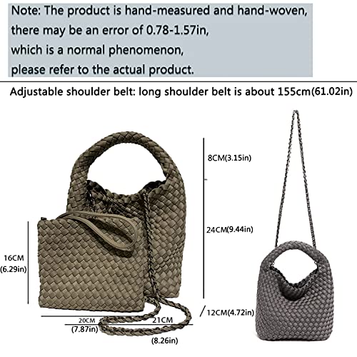 Fashion Tote Satchel Ladies Handmade Woven Hobo Handbags Adjustable Shoulder Bucket Bag Top-handle with Purse for Women (Apricot)