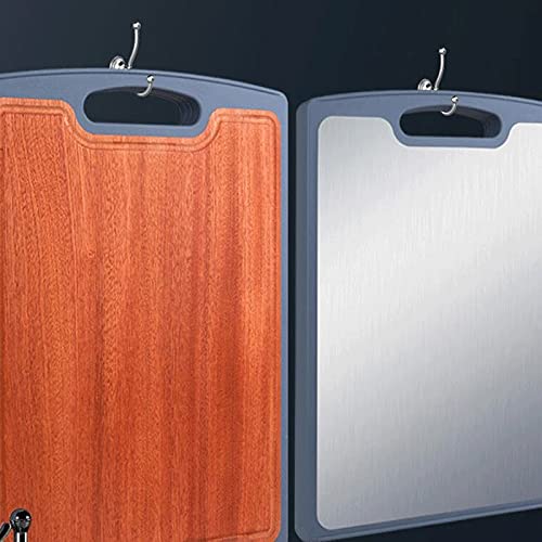 GULRUH Wood Cutting Boards for Kitchen, Cutting Board for Kitchen, Double-Sided Chopping Board with Handle- Stainless Steel and Plastic for Meat Vegetable Fruit-Juice Grooves with Easy Grip Handles –