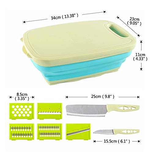 GULRUH Wood Cutting Boards for Kitchen, Kitchen Cutting Board Set Foldable Drain Basket Set Vegetables Kitchen Cutting Board Fruit Drain Basket Durable Non-Greasy Kitchen Tools (Color : Green)