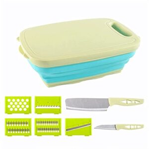 GULRUH Wood Cutting Boards for Kitchen, Kitchen Cutting Board Set Foldable Drain Basket Set Vegetables Kitchen Cutting Board Fruit Drain Basket Durable Non-Greasy Kitchen Tools (Color : Green)