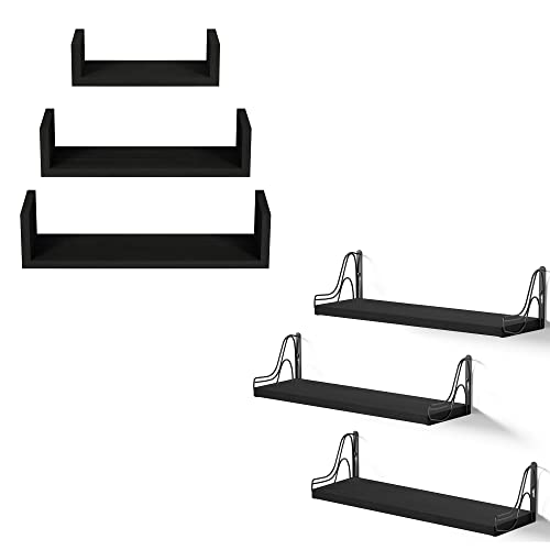 SRIWATANA U Shelves Wall Mounted Set of 3 and Large Floating Shelves Set of 3 （Contains 2 Items）