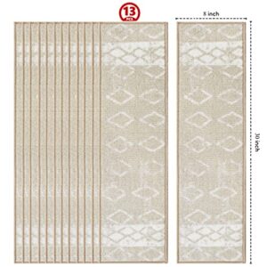 Antep Rugs Non Slip Stair Treads Carpet Bohemian Distressed Peel and Stick Alfombras, Set of 13, Beige, 8"x30"