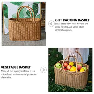 VOSAREA Wicker Picnic Basket Woven Natural Household Basket with Lid Hand Woven Fruit Hamper Flower Arrangement Basket for Camping Wedding