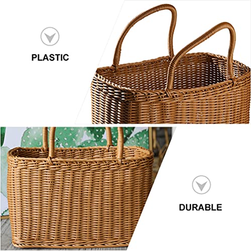 VOSAREA Wicker Picnic Basket Woven Natural Household Basket with Lid Hand Woven Fruit Hamper Flower Arrangement Basket for Camping Wedding