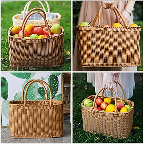 VOSAREA Wicker Picnic Basket Woven Natural Household Basket with Lid Hand Woven Fruit Hamper Flower Arrangement Basket for Camping Wedding