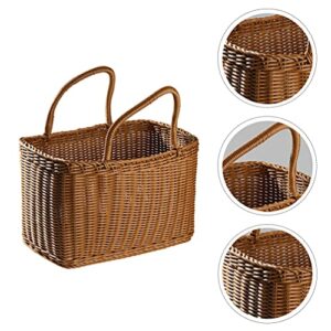 VOSAREA Wicker Picnic Basket Woven Natural Household Basket with Lid Hand Woven Fruit Hamper Flower Arrangement Basket for Camping Wedding