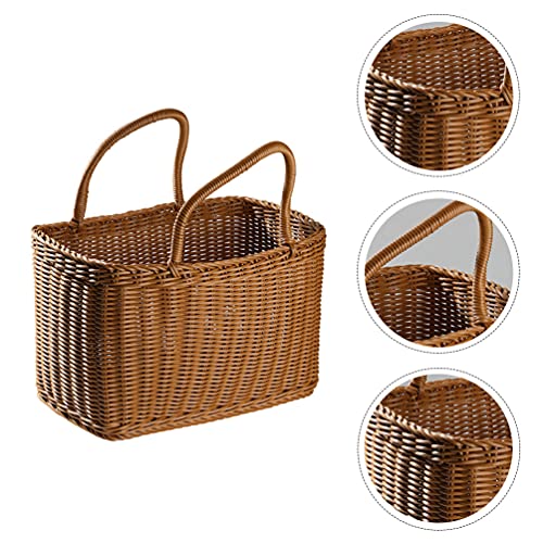 VOSAREA Wicker Picnic Basket Woven Natural Household Basket with Lid Hand Woven Fruit Hamper Flower Arrangement Basket for Camping Wedding