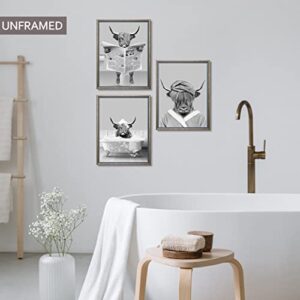 Grdenia Art Funny Bathroom Decor Prints Set of 3, Black and White Highland Cow Decor Reading Newspaper Take Bath Animal Poster Farmhouse Bathroom Restroom Decorations 8x10 UNFRAMED Housewarming Gift