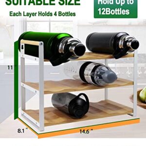 Asyncritus Water Bottle Organizer Suitable for Wall Hanging,Kitchen Countertops,Cabinets,3 Tier Bamboo Stackable Water Bottle Holder, Holds 12 Bottles in Total,Assembled Size: 14.6L×8.1W×11H