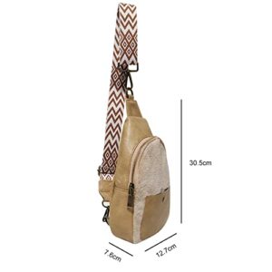 Sling Bag for Women PU Leather Crossbody Plush Splicing Satchel Chest Daypack Shoulder Backpack Cycling Hiking Travel