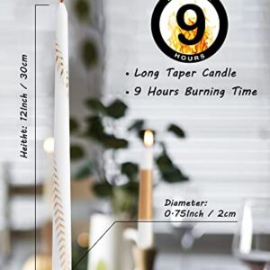 Viyffo 12 Inch White Taper Candles with Gold Leaf, Dripless Tapered Candle Up to 9 Hour+ Burning Time, Unscented and Smokeless Handmade Gift for Events, Dinner, Home Decor, Christmas, Advent