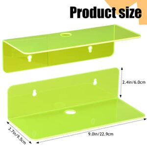 4 Pack Acrylic Floating Wall Shelves 9 Inch Adhesive Shelf Mounted Display Book Shelf for Pop Figure Plant, Speaker, Acrylic Shelve for Bathroom, Bedroom, Gaming Room, Living Room (Green, Orange)