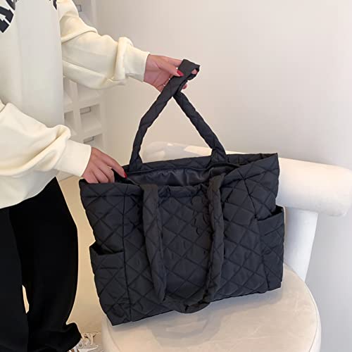 YFGBCX Quilted Tote Bags for Women Lightweight Puffer Padding Shoulder Bag Large Nylon Tote Handbag Zipper Closure