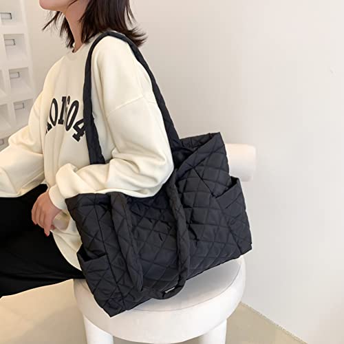 YFGBCX Quilted Tote Bags for Women Lightweight Puffer Padding Shoulder Bag Large Nylon Tote Handbag Zipper Closure