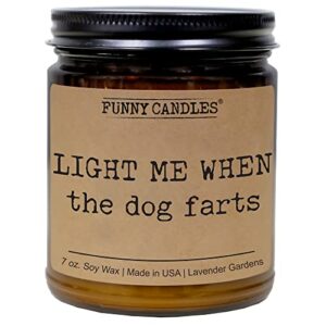 funny candles – hand poured in usa – light me when the dog farts – funny dogs candle gifts for women, pet-friendly, relaxing scented candles for dog mom, pets lover, 100% soy wax