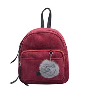 sinsinqueen ladies corduroy school backpacks solid color casual backpack vintage travel backpack for female small mobile phone package (red)