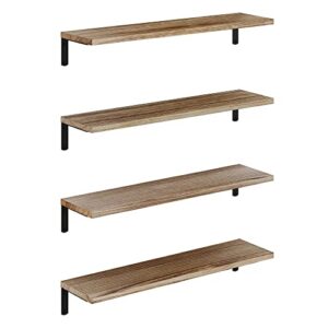 wallniture palma floating shelves for living room decor, 24″x6″ bookshelf, kitchen organization and storage shelves for bathroom accessories, wall shelf bedroom decor, burnt, set of 4