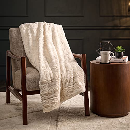 Artisan 34 Extra Warm and Cozy Faux Fur Throw Blanket- Bed & Couch Fuzzy and Fluffy Super Soft Reversible Taupe Throw Blanket for Home Décor- Double Sided, Ultra Soft Throw Blanket- 50 x 60 Taupe