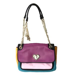 betsey johnson colorblock love top handle flap satchel, multi