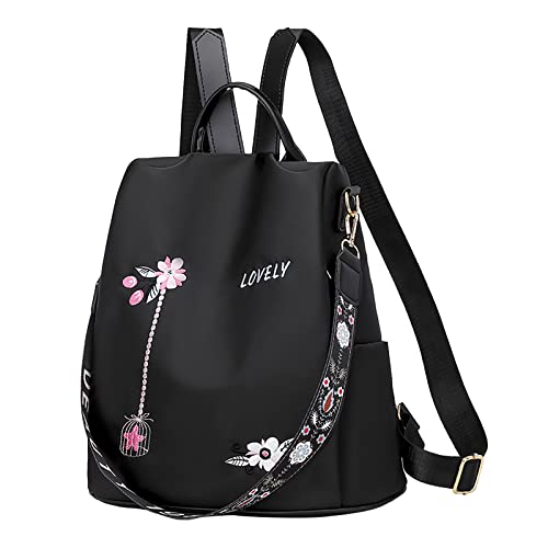 PMUYBHF School Bags For Girls Women's New Simple Fashion One Shoulder Crossbody Dual Use Flower Print Embroidery Backpack Tote Bag Women