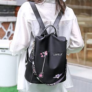 PMUYBHF School Bags For Girls Women's New Simple Fashion One Shoulder Crossbody Dual Use Flower Print Embroidery Backpack Tote Bag Women