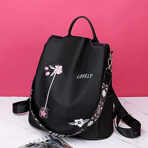 PMUYBHF School Bags For Girls Women's New Simple Fashion One Shoulder Crossbody Dual Use Flower Print Embroidery Backpack Tote Bag Women