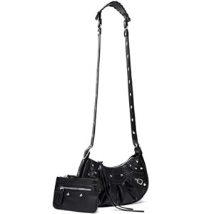 CATMICOO Shoulder Bag for Women Punk Style Rivet Satchel Handbags Y2K Purse with Removable Zipped Pouch