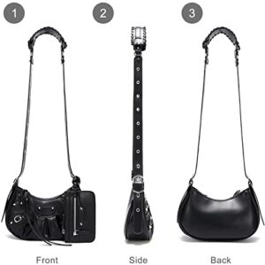 CATMICOO Shoulder Bag for Women Punk Style Rivet Satchel Handbags Y2K Purse with Removable Zipped Pouch