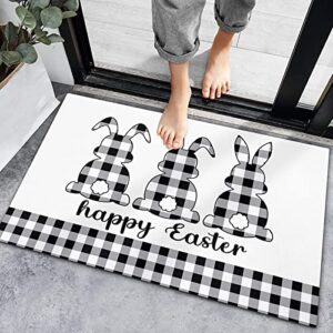 indoor doormat absorbent bath rugs entrance non slip front door mat black white easter bunny rabbit kitchen carpets spring animal floor mats for bathroom bedroom living room decor 16x24in