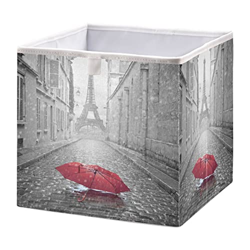 Kigai Sentimental Paris Red Umbrella Foldable Organizer Storage Bins Cube Baskets for Home Closet Drawers Shelf Toys -11*11*11in