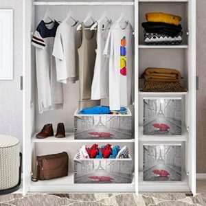 Kigai Sentimental Paris Red Umbrella Foldable Organizer Storage Bins Cube Baskets for Home Closet Drawers Shelf Toys -11*11*11in