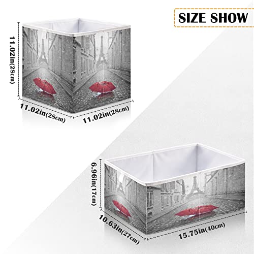 Kigai Sentimental Paris Red Umbrella Foldable Organizer Storage Bins Cube Baskets for Home Closet Drawers Shelf Toys -11*11*11in