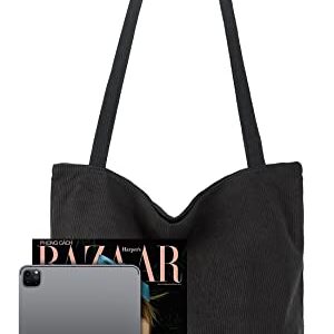 Women Corduroy Tote Bag Big Capacity Satchel Shoulder Bag Travel Bag Crossbody Bag Stylish Tote Handbag Hobo Bag 2022, Black