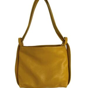 LaGaksta Bria Convertible Leather Backpack Purse - Casual Travel Shoulder Bag (Mustard Yellow)