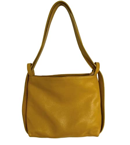 LaGaksta Bria Convertible Leather Backpack Purse - Casual Travel Shoulder Bag (Mustard Yellow)