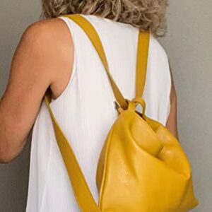 LaGaksta Bria Convertible Leather Backpack Purse - Casual Travel Shoulder Bag (Mustard Yellow)