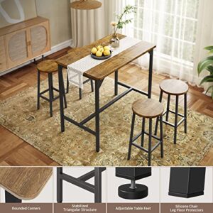 Qsun Kitchen Table Set for 4, Dining Table Set with 4 Chairs, Counter Height Bar Table and Chairs Set for Kitchen, Dining Room, Breakfast Nook and Home Bar (Rustic Brown)