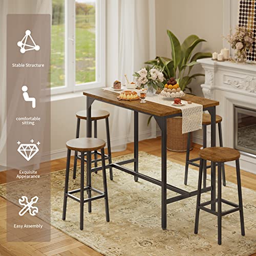 Qsun Kitchen Table Set for 4, Dining Table Set with 4 Chairs, Counter Height Bar Table and Chairs Set for Kitchen, Dining Room, Breakfast Nook and Home Bar (Rustic Brown)