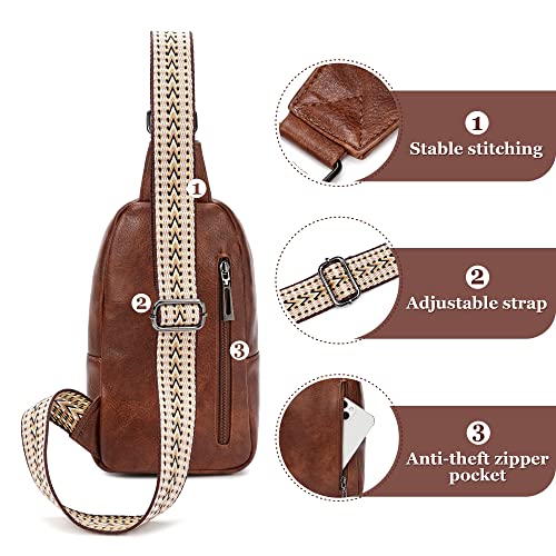 Love Deliver Crossbody Bags for Women Daypack Sling Bag Leather Chest Bag for Traveling Send a Pendant(Light Brown)