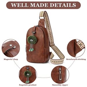 Love Deliver Crossbody Bags for Women Daypack Sling Bag Leather Chest Bag for Traveling Send a Pendant(Light Brown)