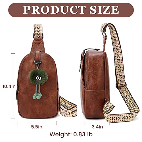 Love Deliver Crossbody Bags for Women Daypack Sling Bag Leather Chest Bag for Traveling Send a Pendant(Light Brown)