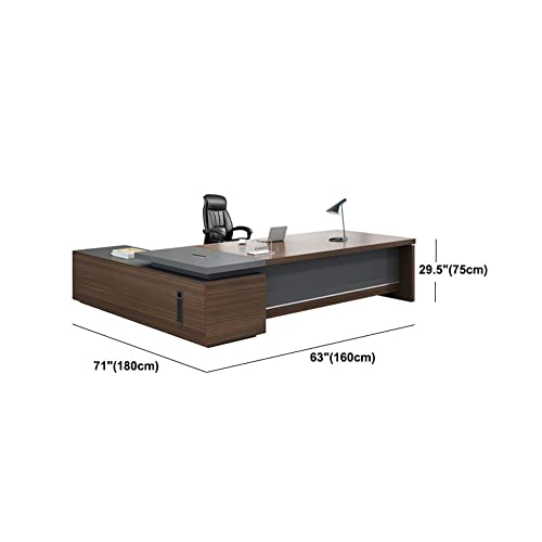 RUNNUP Contemporary Home Office Desk L-Shaped Wooden Executive Desk with Locking Drawer Brown Computer Desk - Right - 63" L x 71" W x 30" H