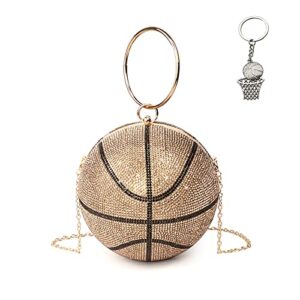 yoniza women basketball purse clutch bag rhinestone evening purse round shaped bling crystal bag lady party evening handbag