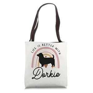 life is better dorkie rainbow dog mom tote bag