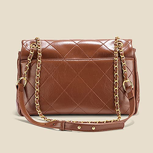 Rejolly Quilted Shoulder Bags for Women PU Leather Ladies Crossbody Handbag Stylish Envelope Purse with Chain Strap (Brown New)