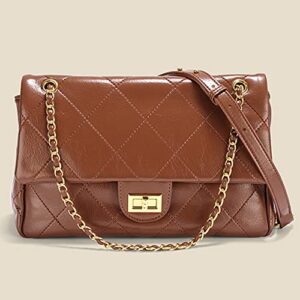 Rejolly Quilted Shoulder Bags for Women PU Leather Ladies Crossbody Handbag Stylish Envelope Purse with Chain Strap (Brown New)