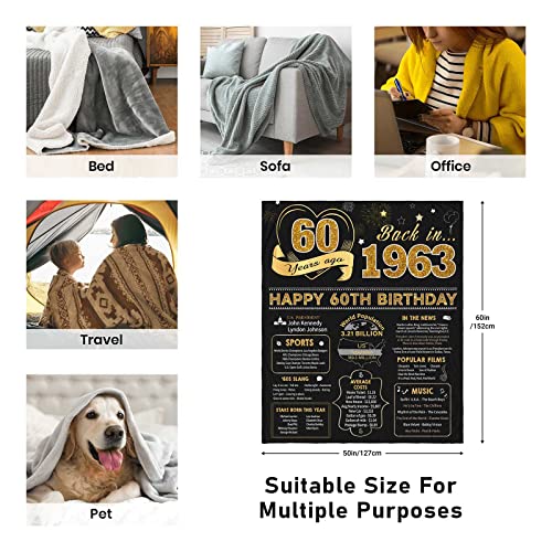 60th Birthday Gifts for Women - 60th Birthday Gift for Men - 60th Birthday Gift Ideas - 60 Year Old Gifts for Women - 1963 Birthday Gift for Women Throw Blanket 60 x 50 Inch